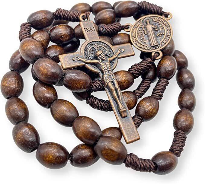St Benedict Wood Rosary Cord Beaded Chaplet Wood Beads