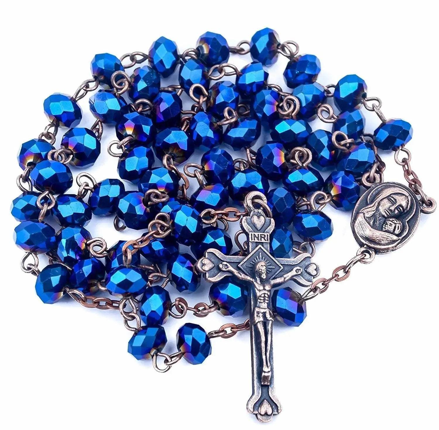 Antique Design Blue Crystal Beads Rosary Holy Soil