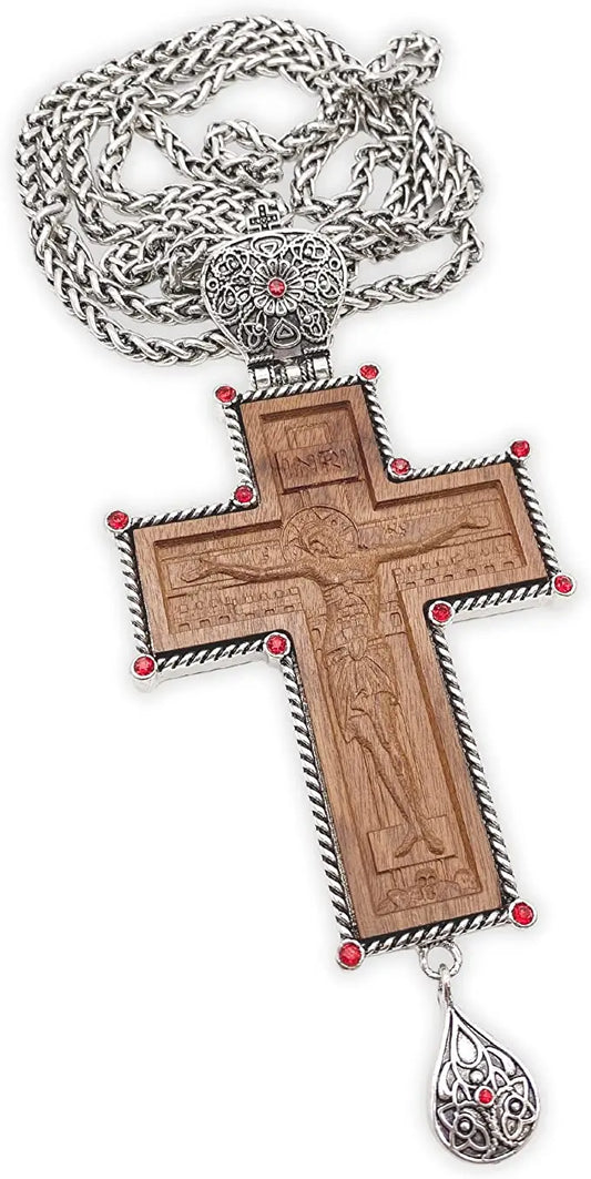 Clergy Pectoral Cross Pendant Priest Bishop Silver Crucifix Wood Jesus