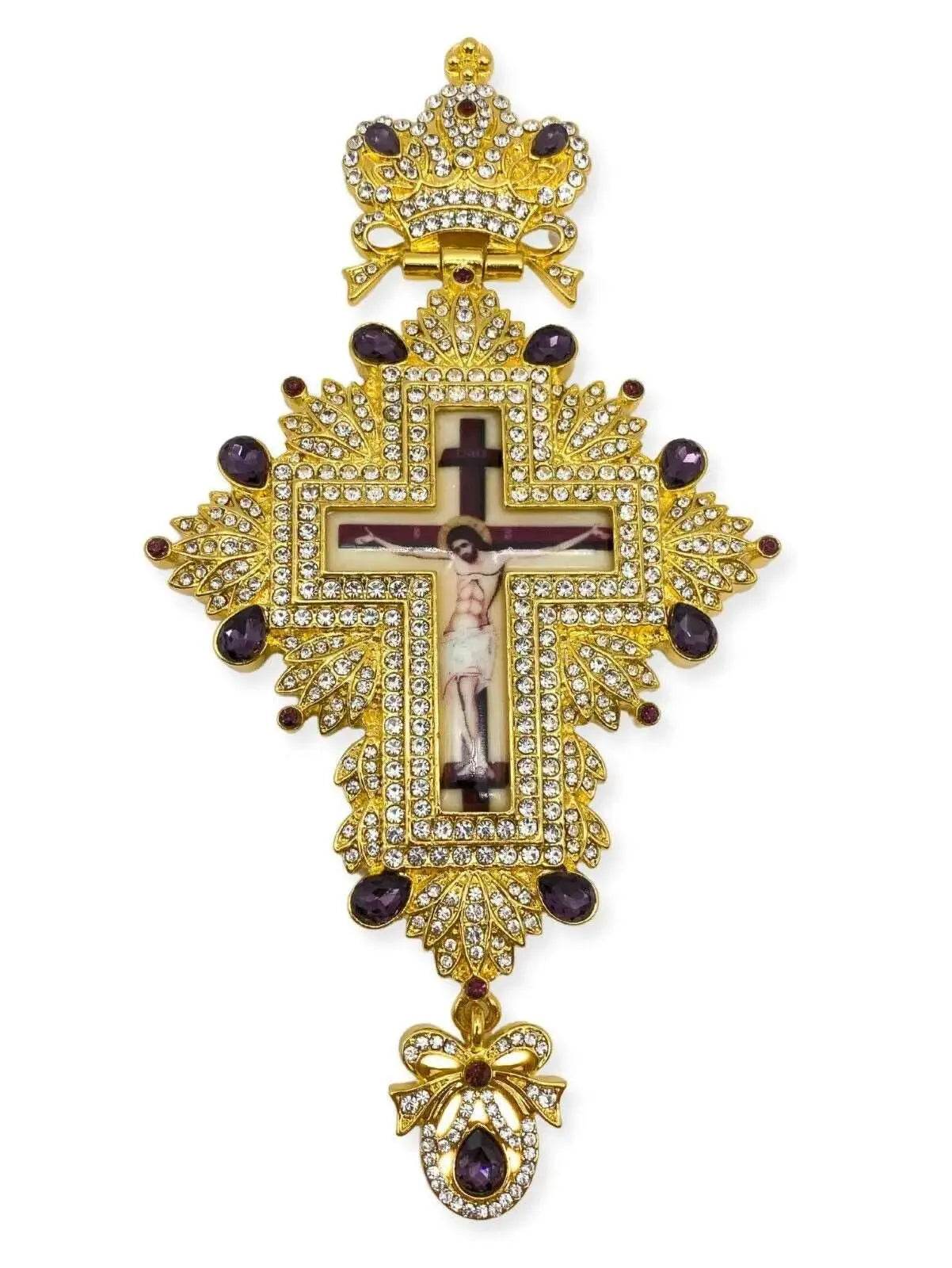 Gold Pectoral Cross Pendant Jesus Priest Bishop Purple