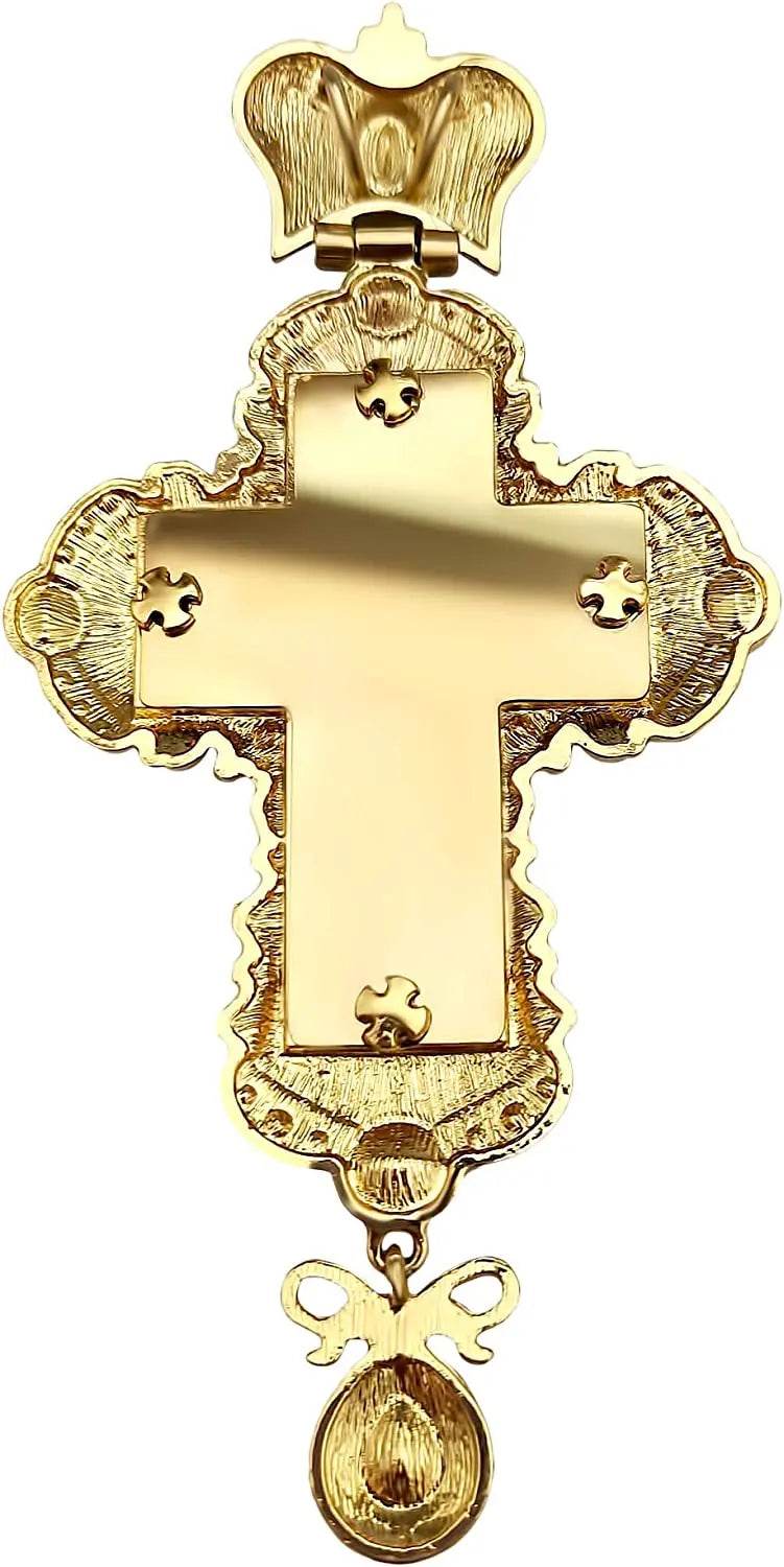 Gold Pectoral Cross Pendant Necklace Christian Crucifix Red Zircons
