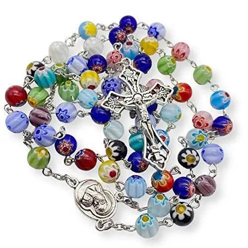 Colorful Flowers Agate Beads Rosary Catholic Chaplet - Nazareth Store