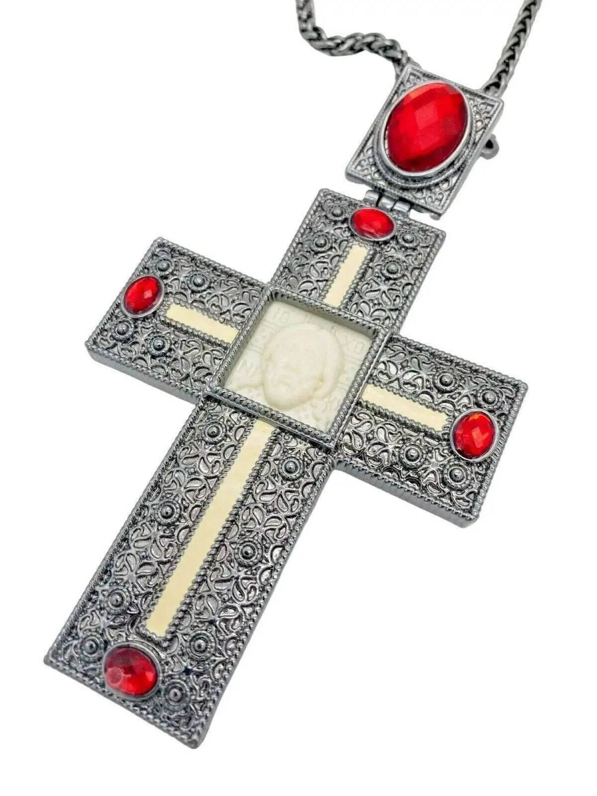 Ox Silver Clergy Pectoral Cross Necklace Priest Bishop Crucifix