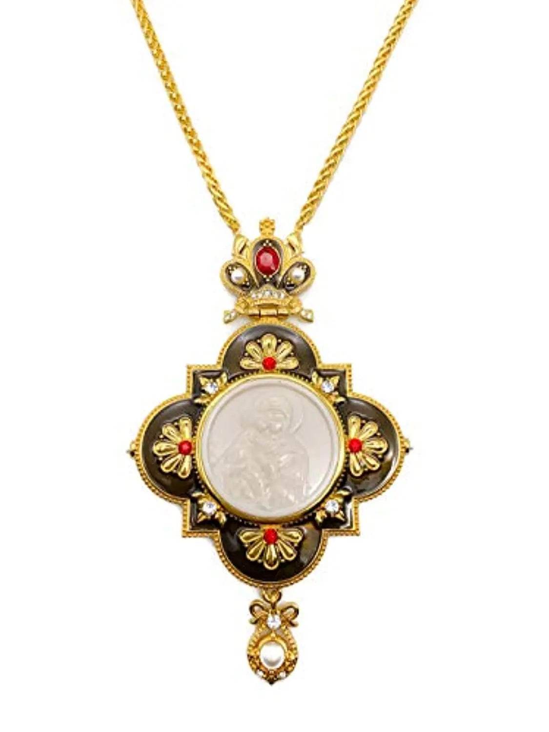 Enamel Red Crystals Pectoral Cross Necklace Jesus Priest Bishop
