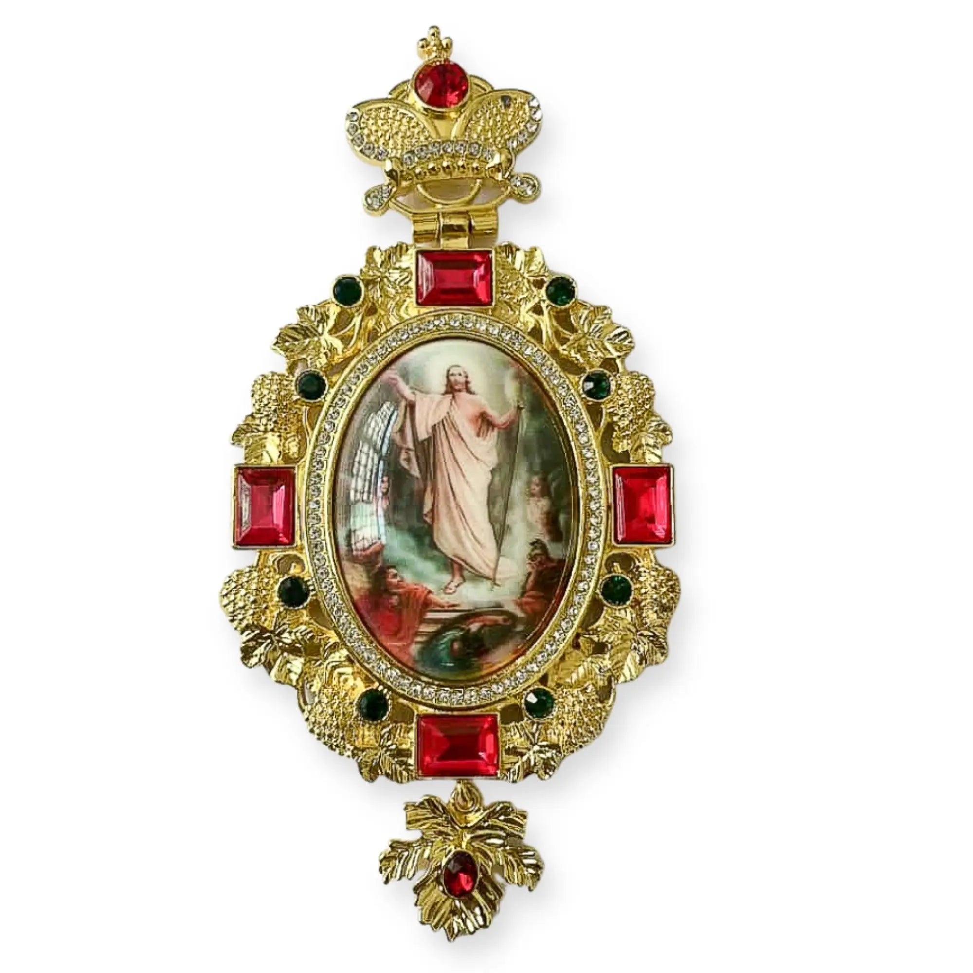 Gold Plated Pectoral Cross Pendant Red Rhinestones Priest Bishop