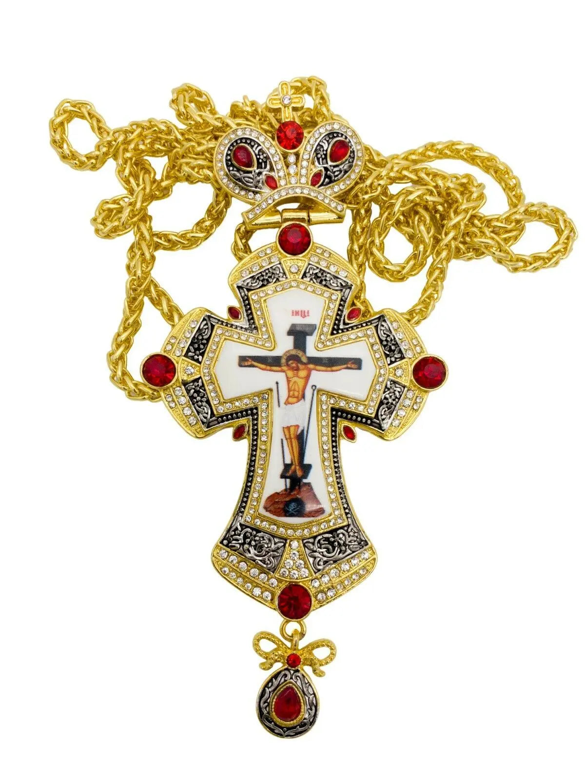 Red Crystals Gold Pectoral Cross Clergy Pendant - Nazareth Store