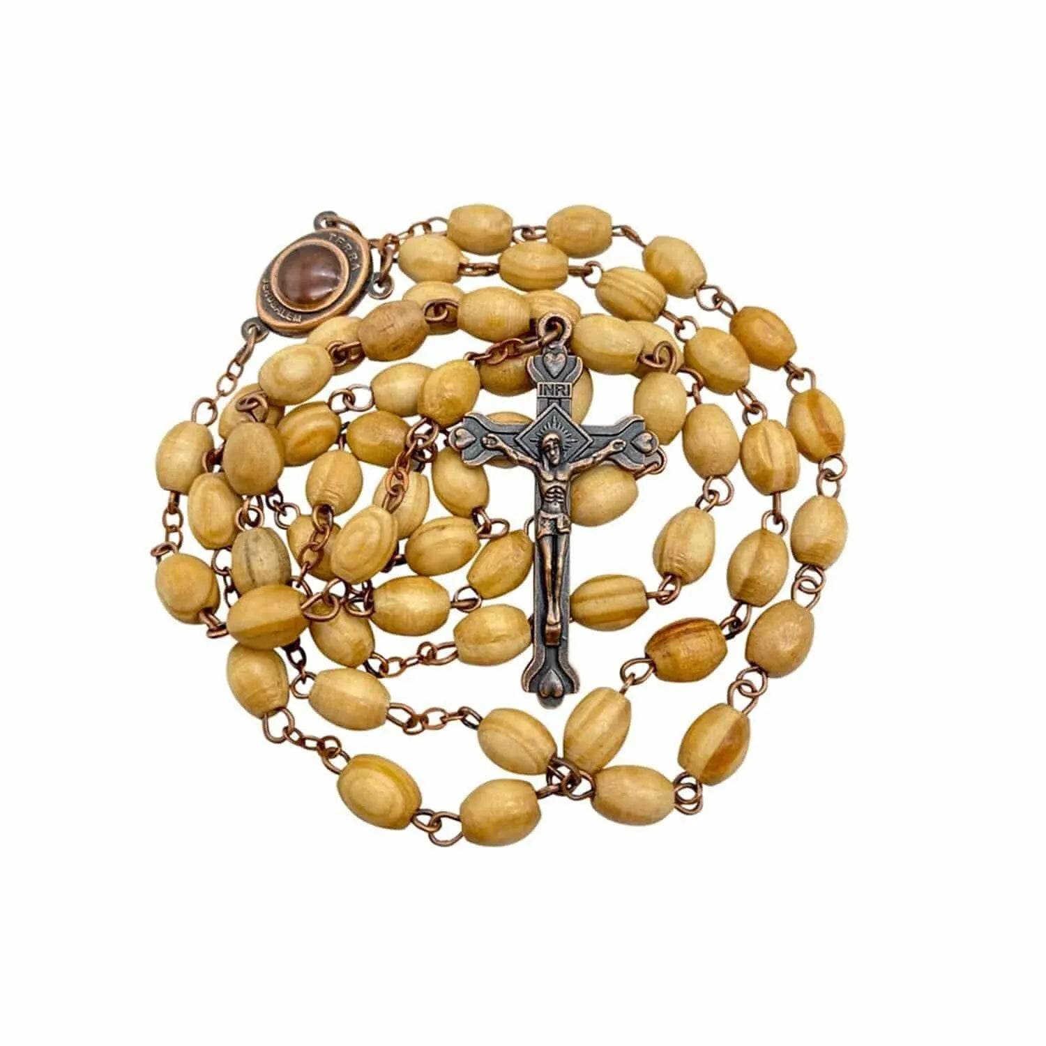 Olive Wooden Beads Rosary Necklace Catholic Prayer Chaplet Velvet Bag